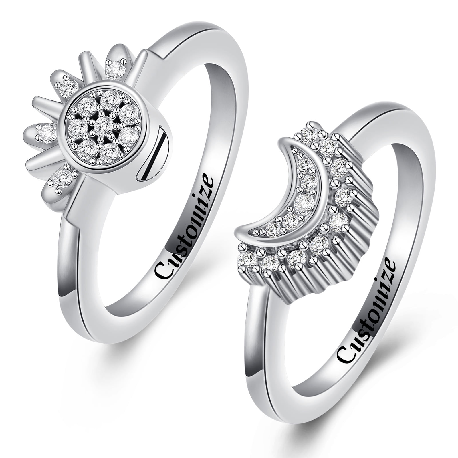 Personalize Stainless Steel Sun Moon Pendant Pair Ring Funeral Memorial ...
