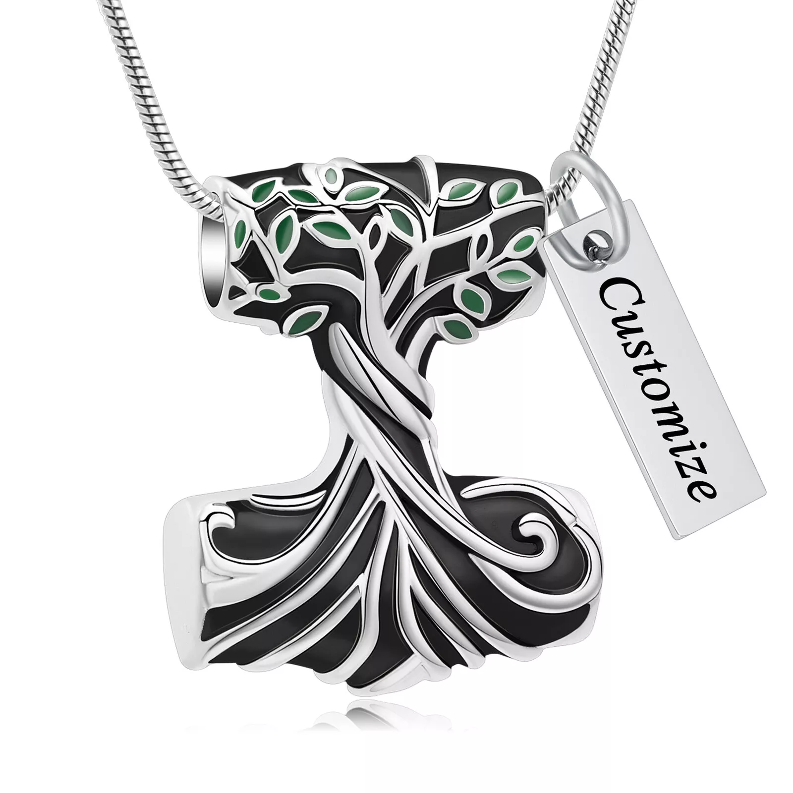 Personalize Stainless Steel Thor Hammer Tree of Life Urn Pendant Memory ...