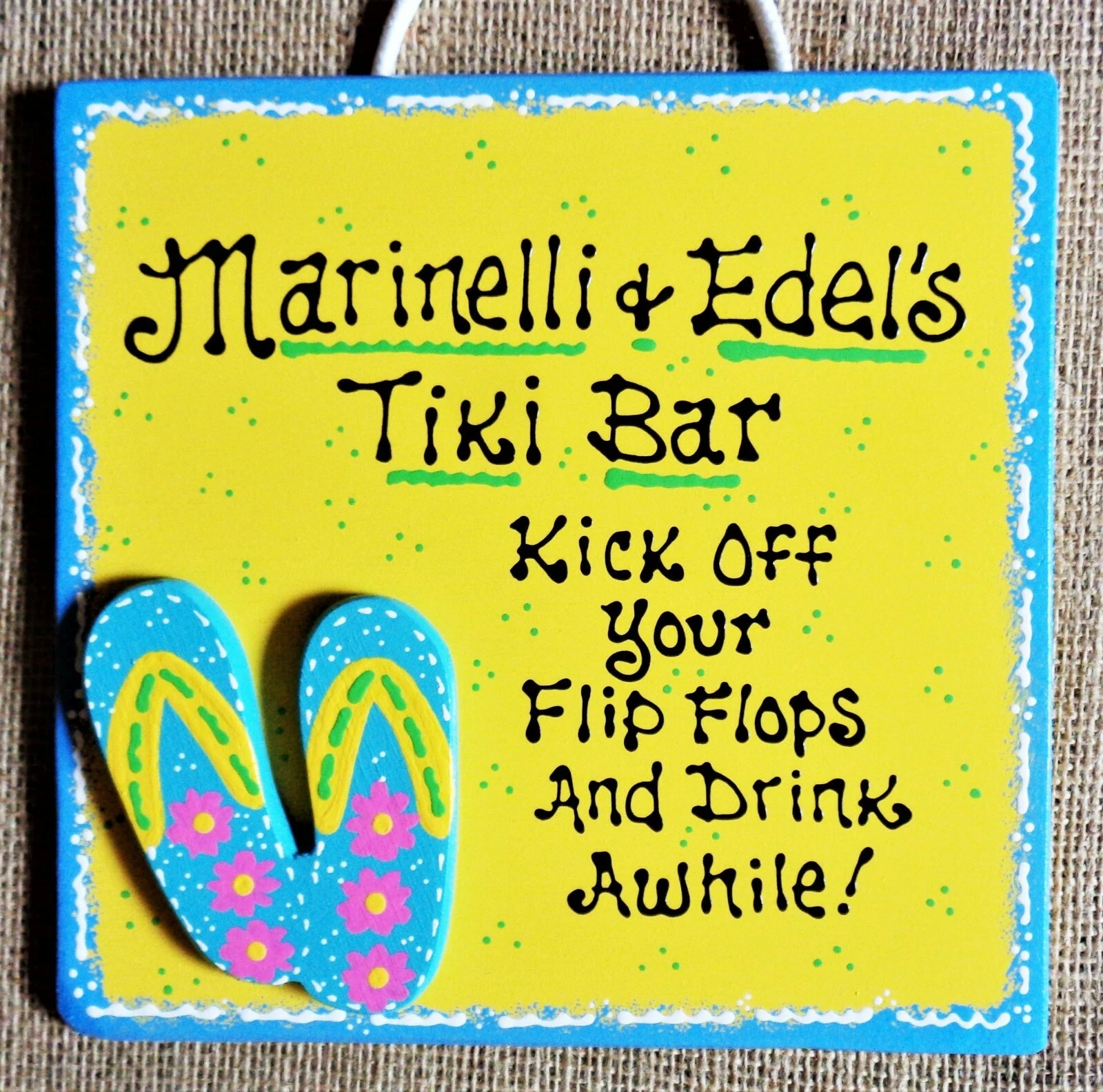 Personalize Tiki Bar Kick Off Flip Flops & Drink Awhile Sign Wall ...