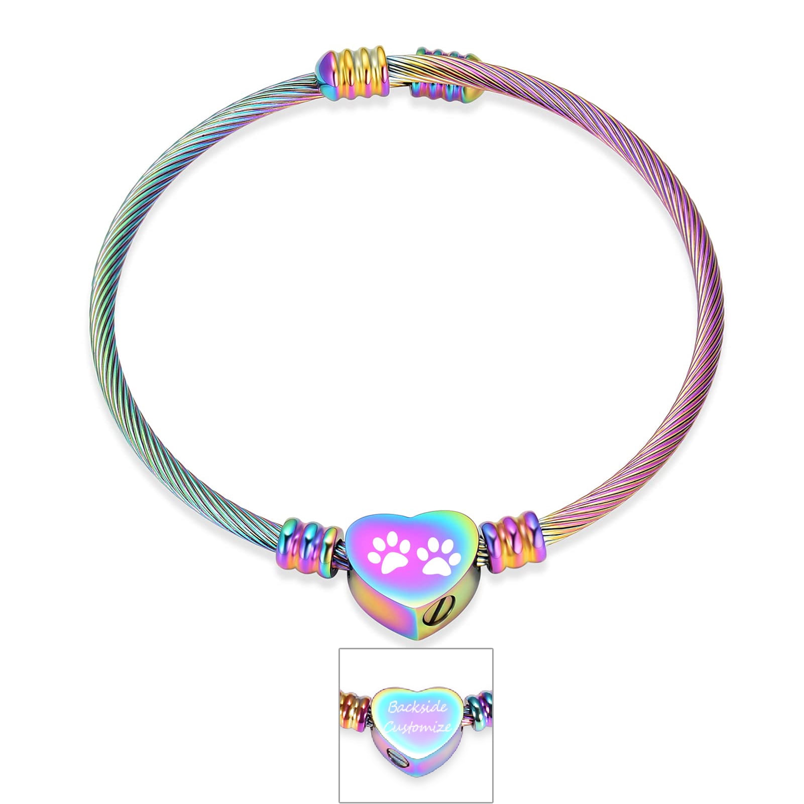 Personalize Women Men Heart Urn Locket Bangle Paw Print Funeral Urn ...