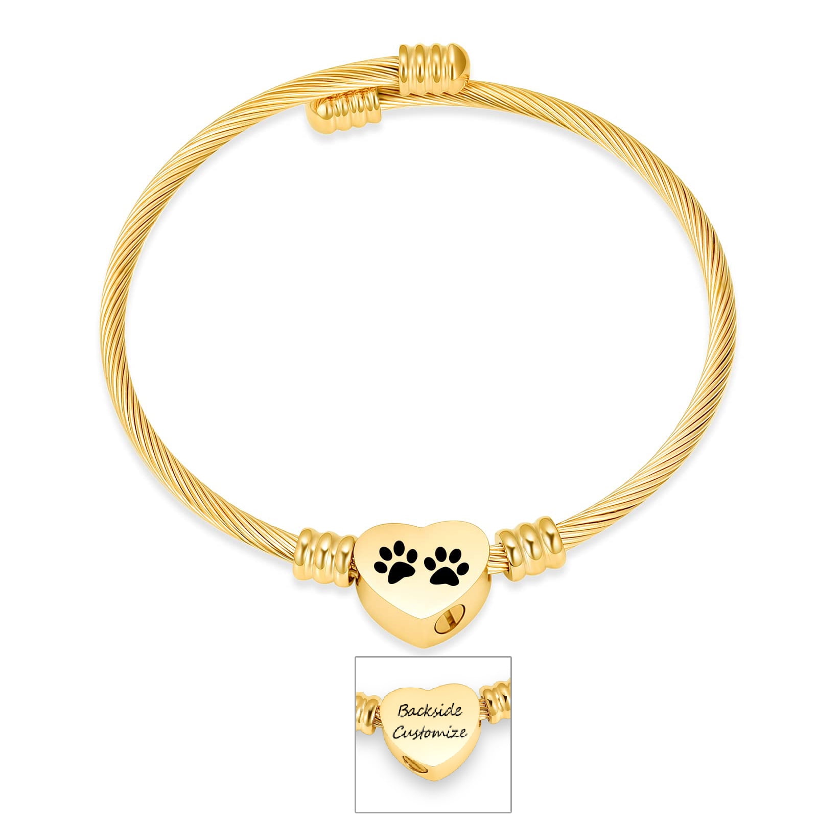 Personalize Women Men Heart Urn Locket Bangle Paw Print Funeral Urn ...