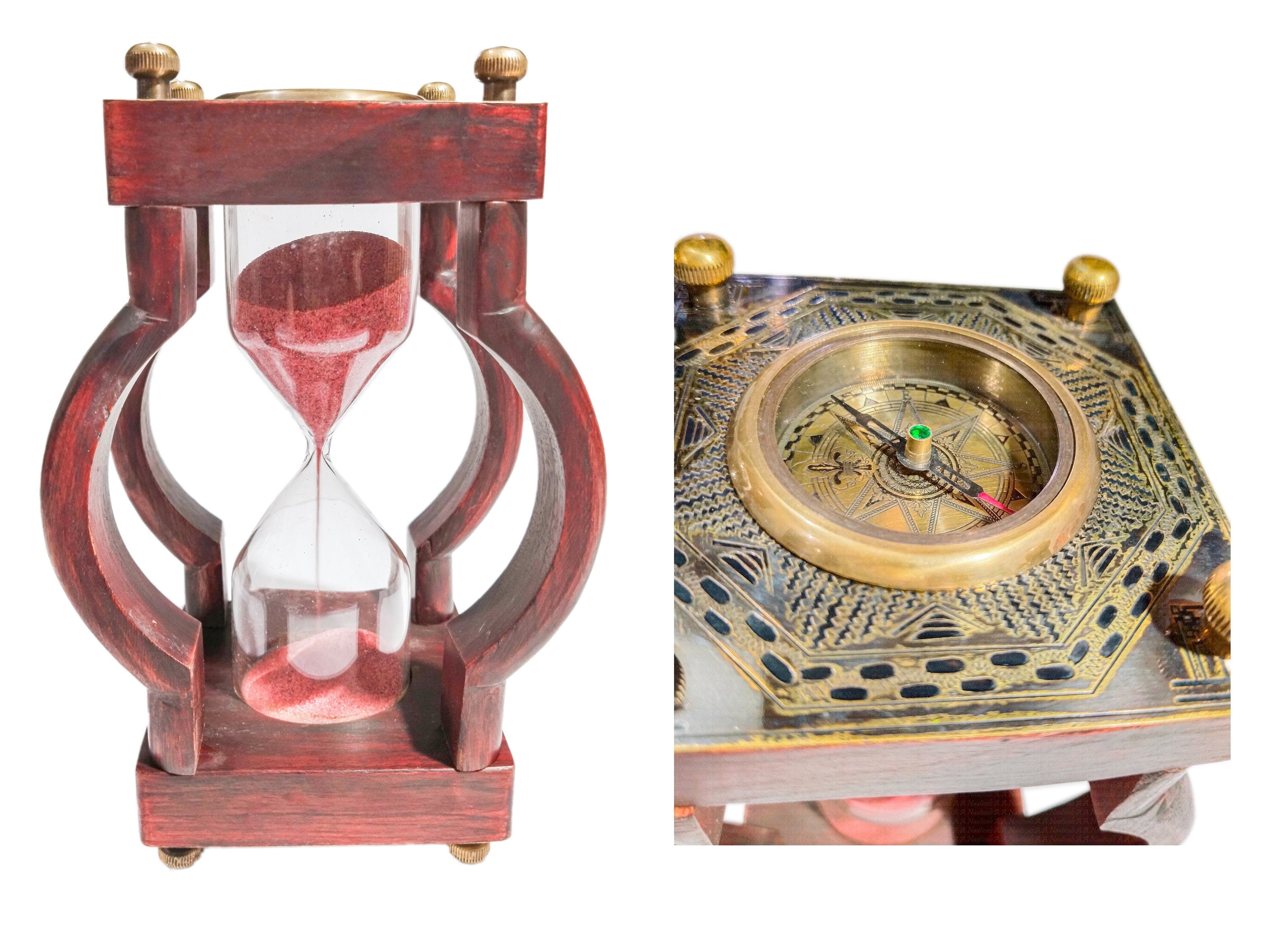 Personalized 10 Min Wooden Sand Timer Hourglass Timer with Compass ...