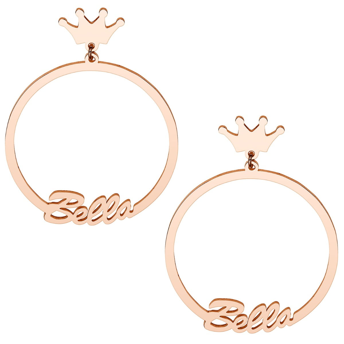 Personalized 14K Rose Gold Plated Script Name with Crown Dangle ...