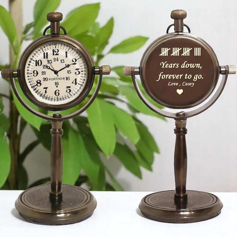 Personalized 19th Anniversary Desk Clock – Custom Engraved Gift for Husband, Wife, or Couples ...