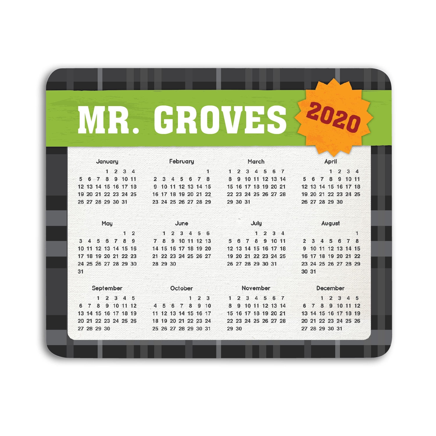 Personalized 2020 Mouse Pad Calendar, Black Plaid - Walmart.com