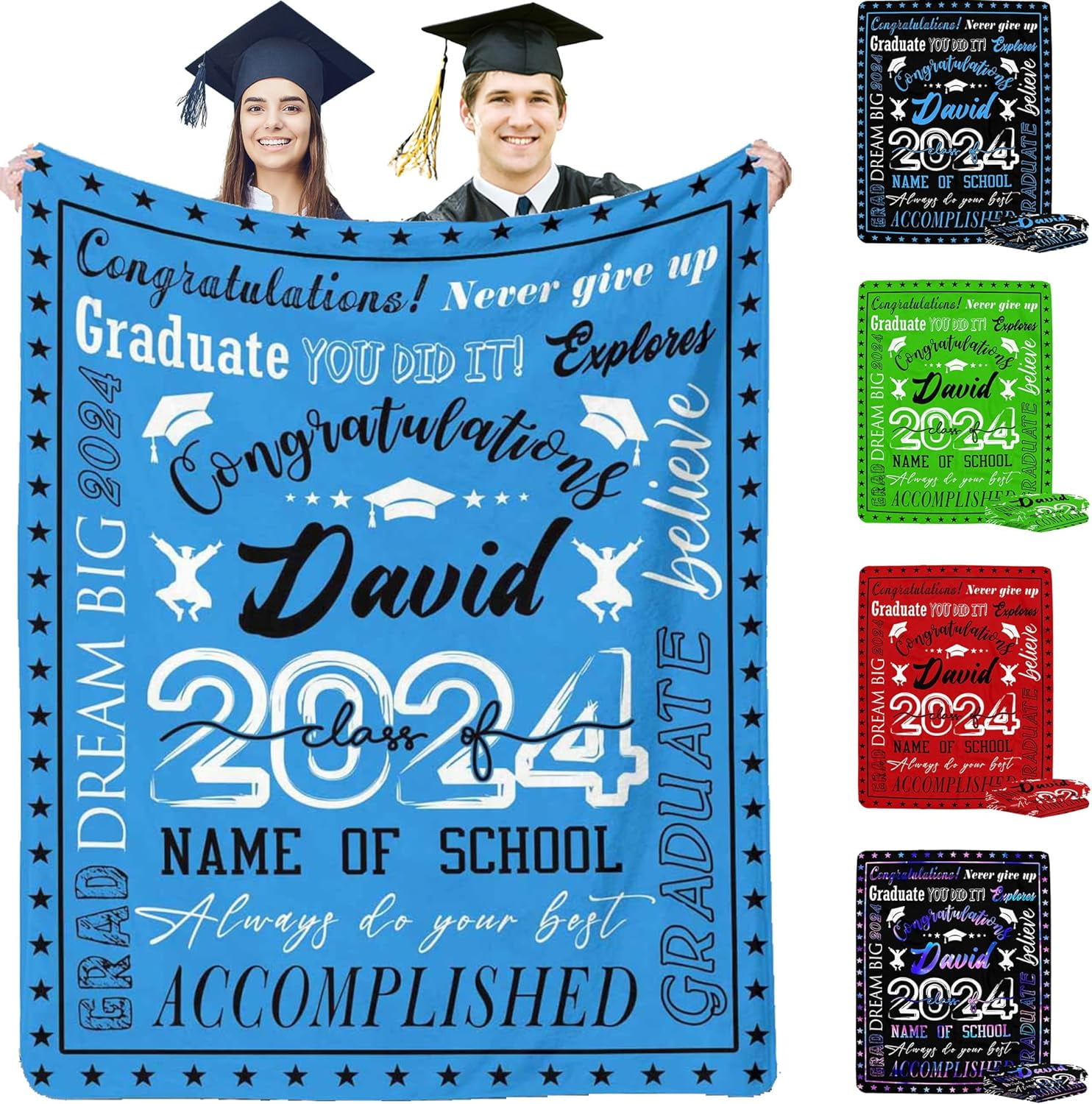 Personalized 2024 Grad Graduation Blanket Gifts Customized Blue Blanket ...
