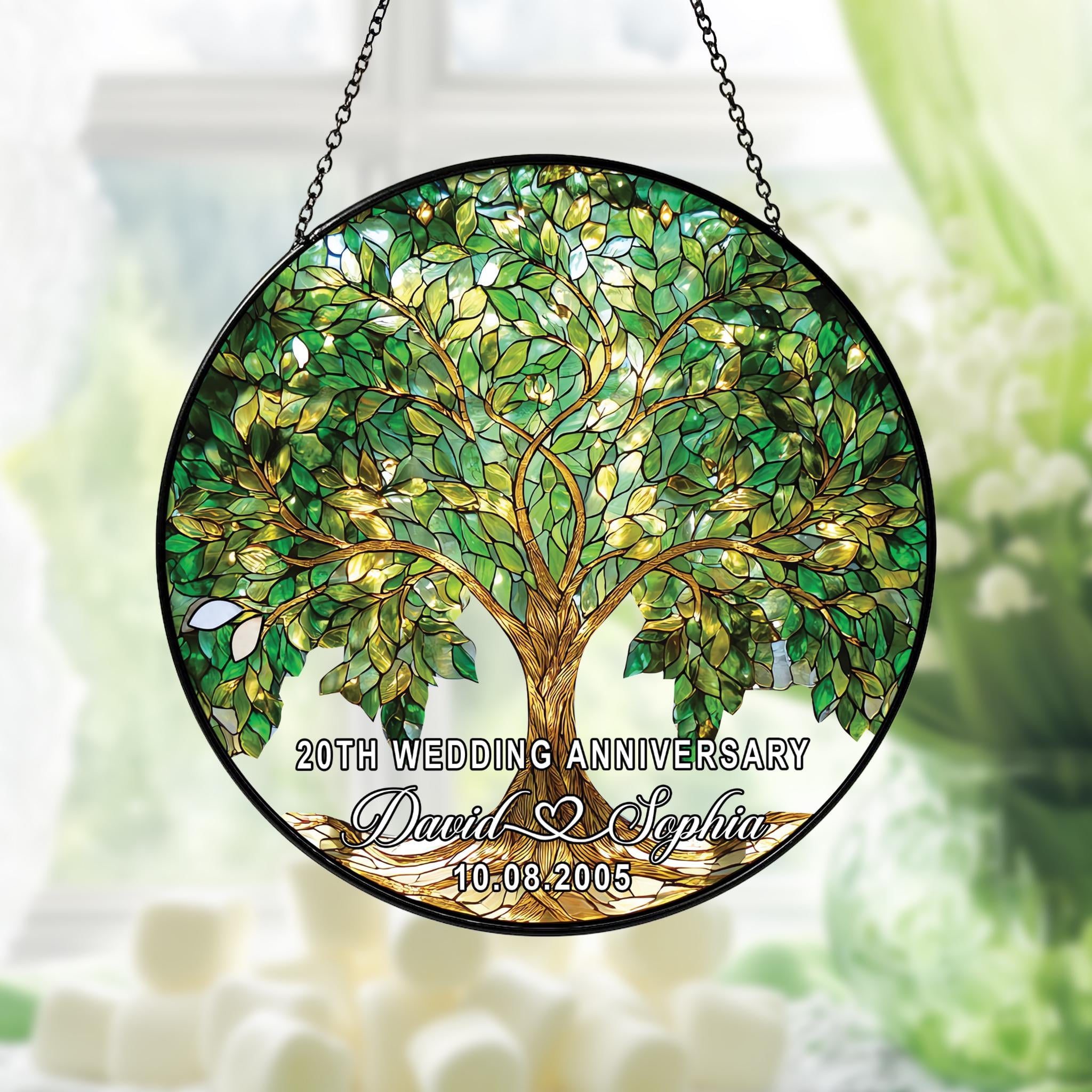 Personalized 20th Wedding Anniversary Stained Glass Suncatcher, 20th ...