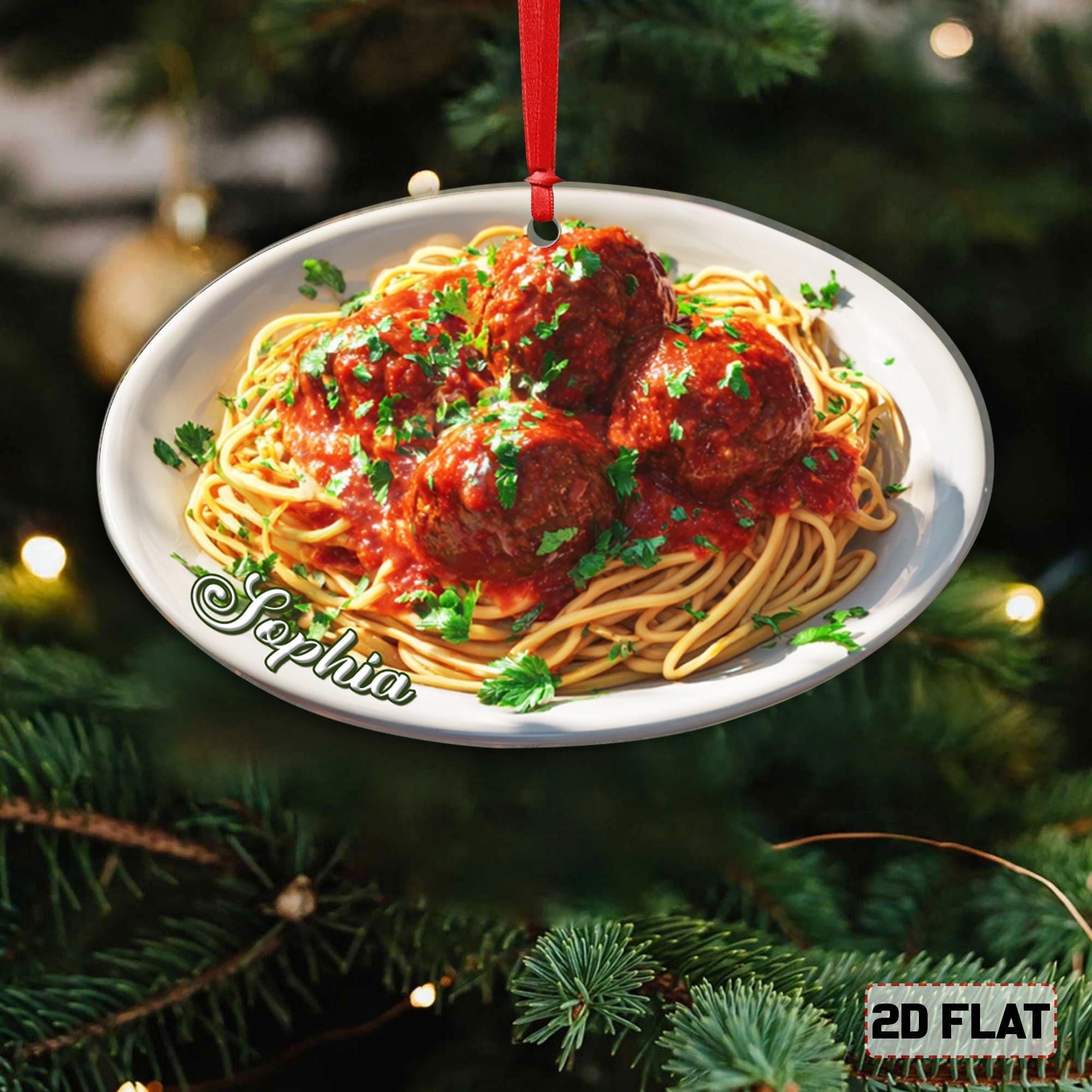Personalized 2D Flat Spaghetti and Meatballs Christmas Ornament, Custom ...