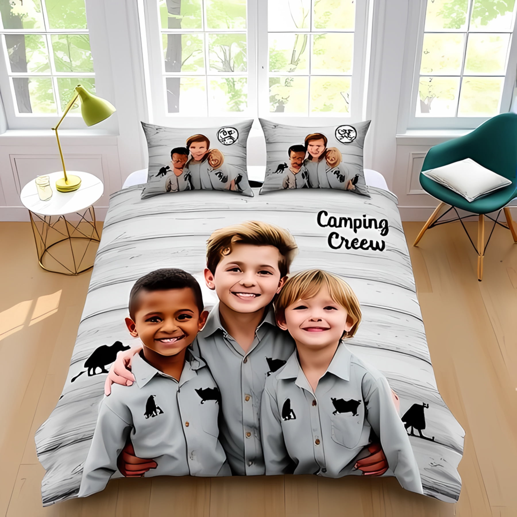 Personalized 3-Piece Duvet Cover Set with Family Portrait & 'Camping ...