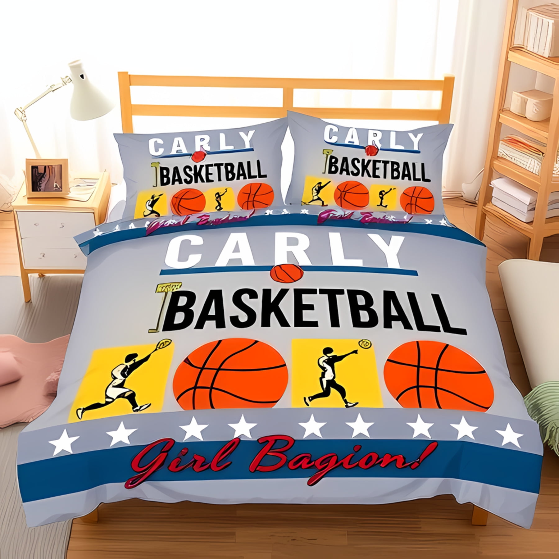 Personalized 3-Piece Gray Basketball Duvet Cover Set Carly Design with ...