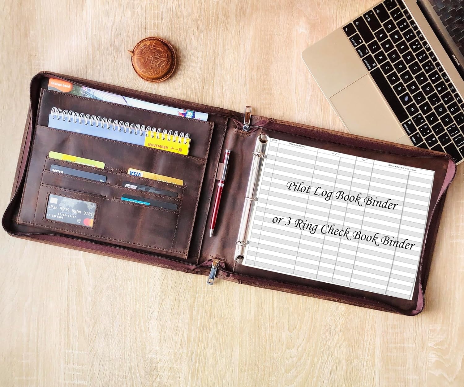 Personalized 3 Ring Check Binder, Genuine Leather Check Book Portfolio ...