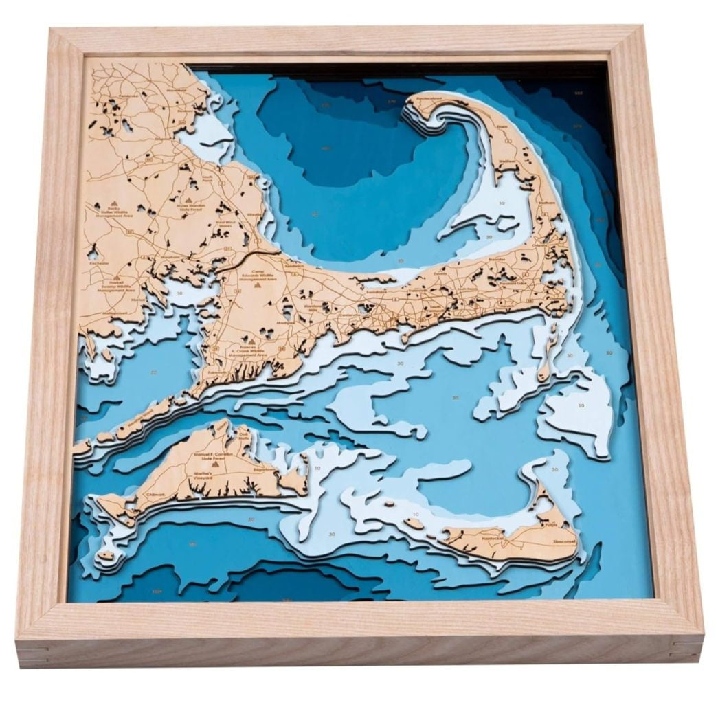 Personalized 3D Cape Cod Bay Wood Map | Lake Depth Map Art | 10-Layer ...