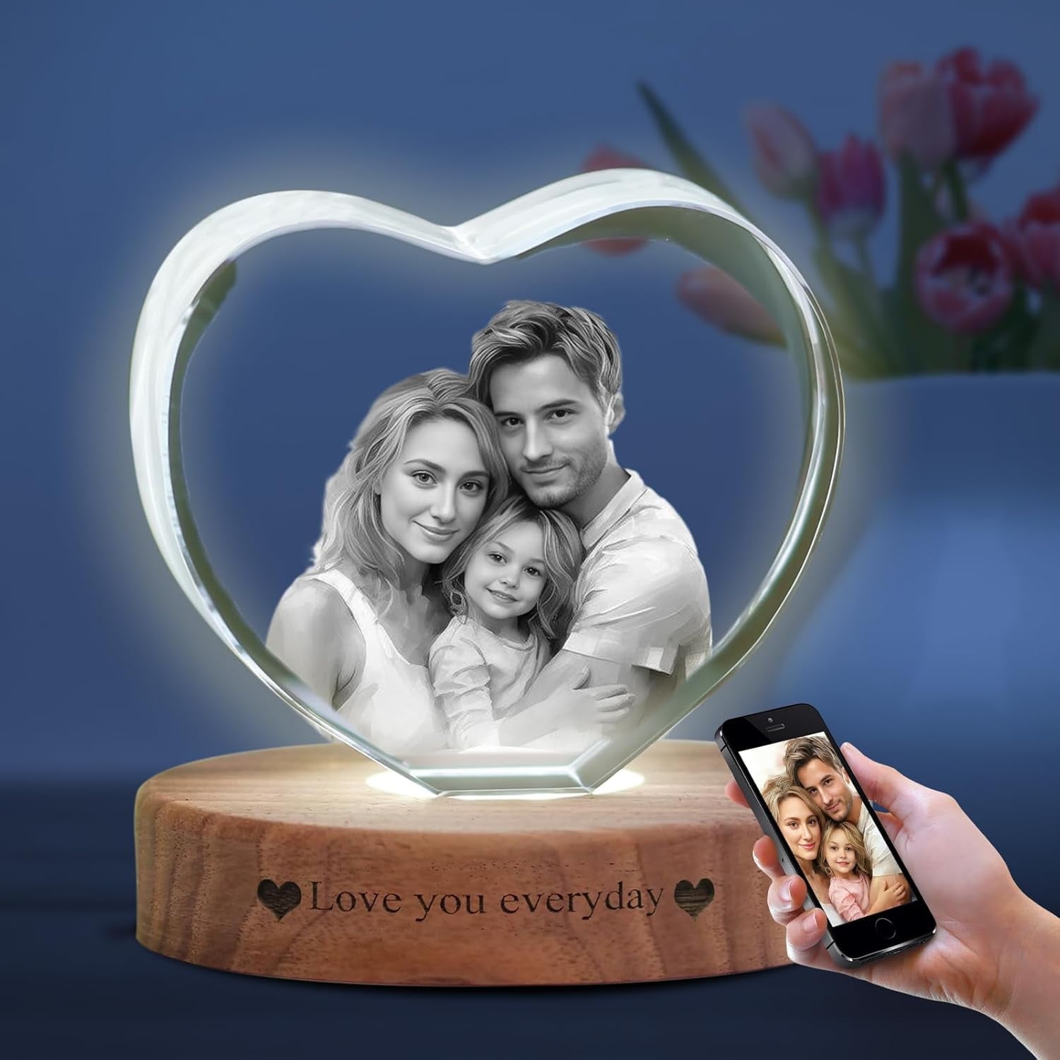 Personalized 3D Crystal Photo - Custom Laser Etched Glass Crystal Picture Frames With luminous ...