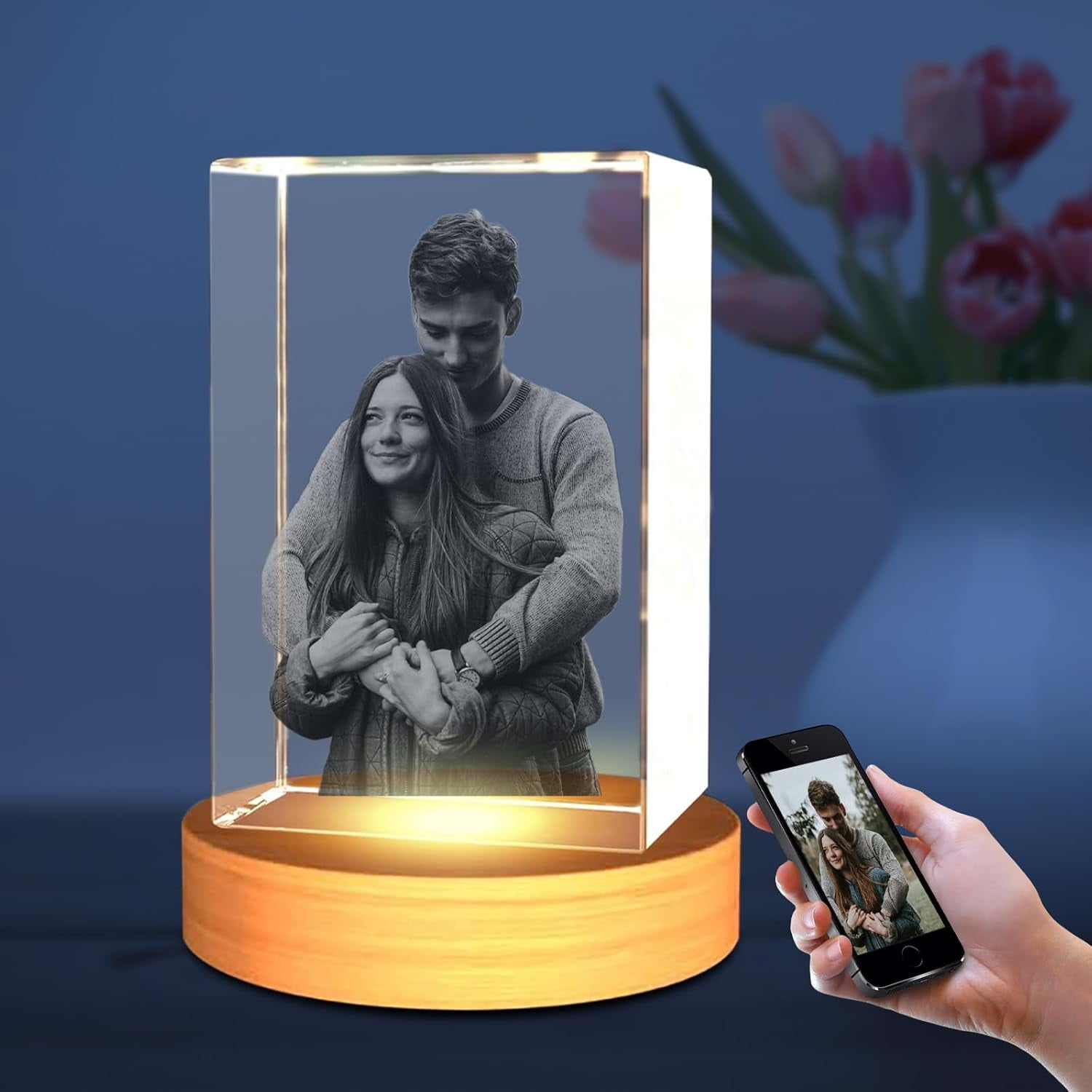 Personalized 3D Crystal Photo - Custom Laser Etched Glass Crystal Picture Frames With luminous ...