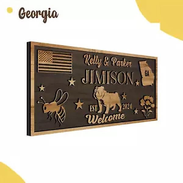 Personalized 3D Georgia State Plaque, Custom Wood Couple Name Sign with ...