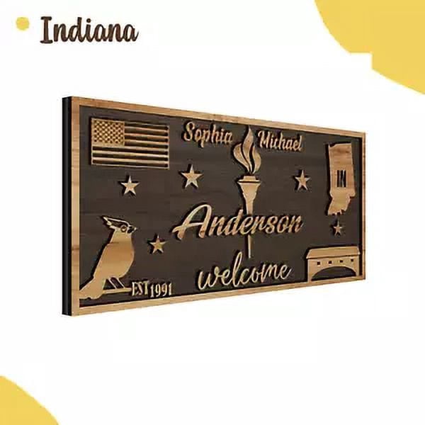 Personalized 3D Indiana State Welcome Sign, Customizable Family Name ...