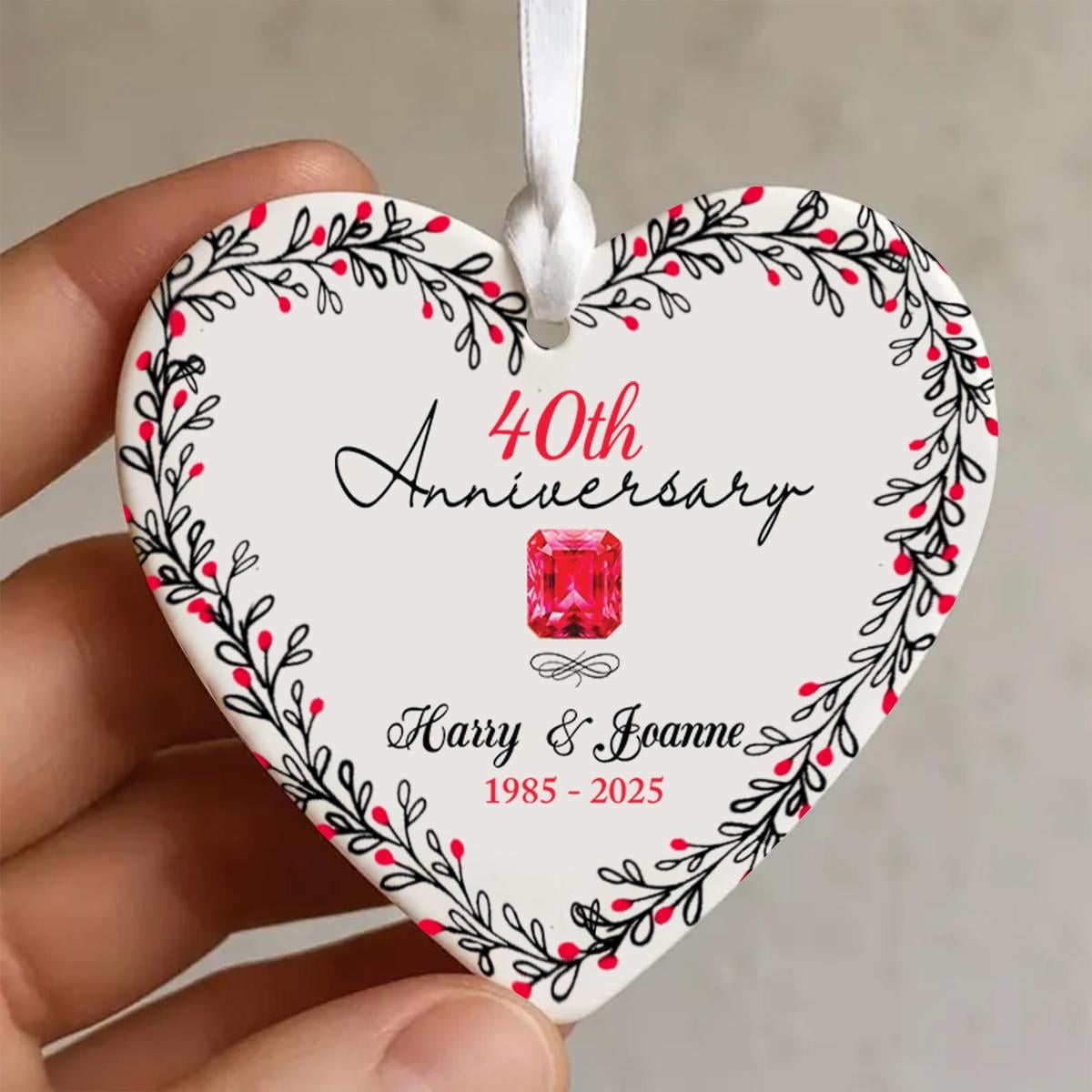 Personalized 40th Wedding Anniversary Ornament - Ruby Anniversary Glass ...