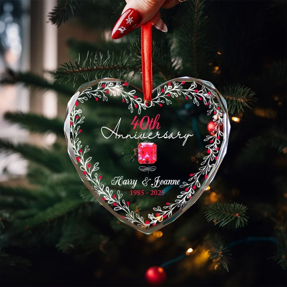 Personalized 40th Wedding Anniversary Ornament - Sea-Glass-Style Ruby ...