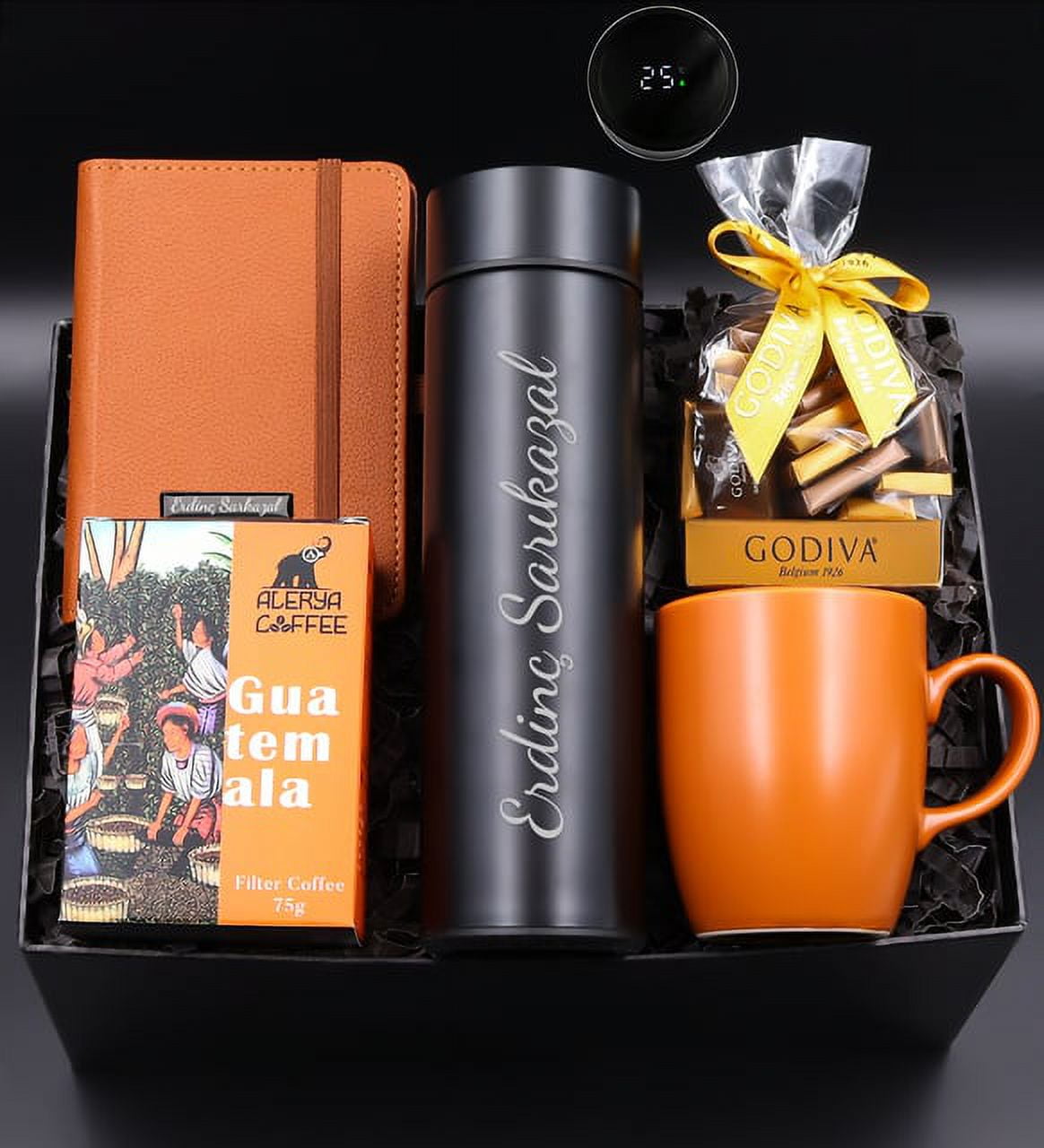 Personalized 500 ML Black Degree Thermos & Brown Wire Mini Notepad & Alerya Coffee Guatemala ...