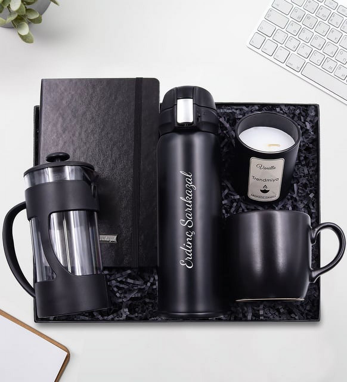 Personalized 500 ml Black Locked Thermos & Black French Press & Black ...