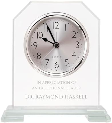 Personalized 6 1/2" Clipped Corner Jade Glass Clock, Custom Engraved ...