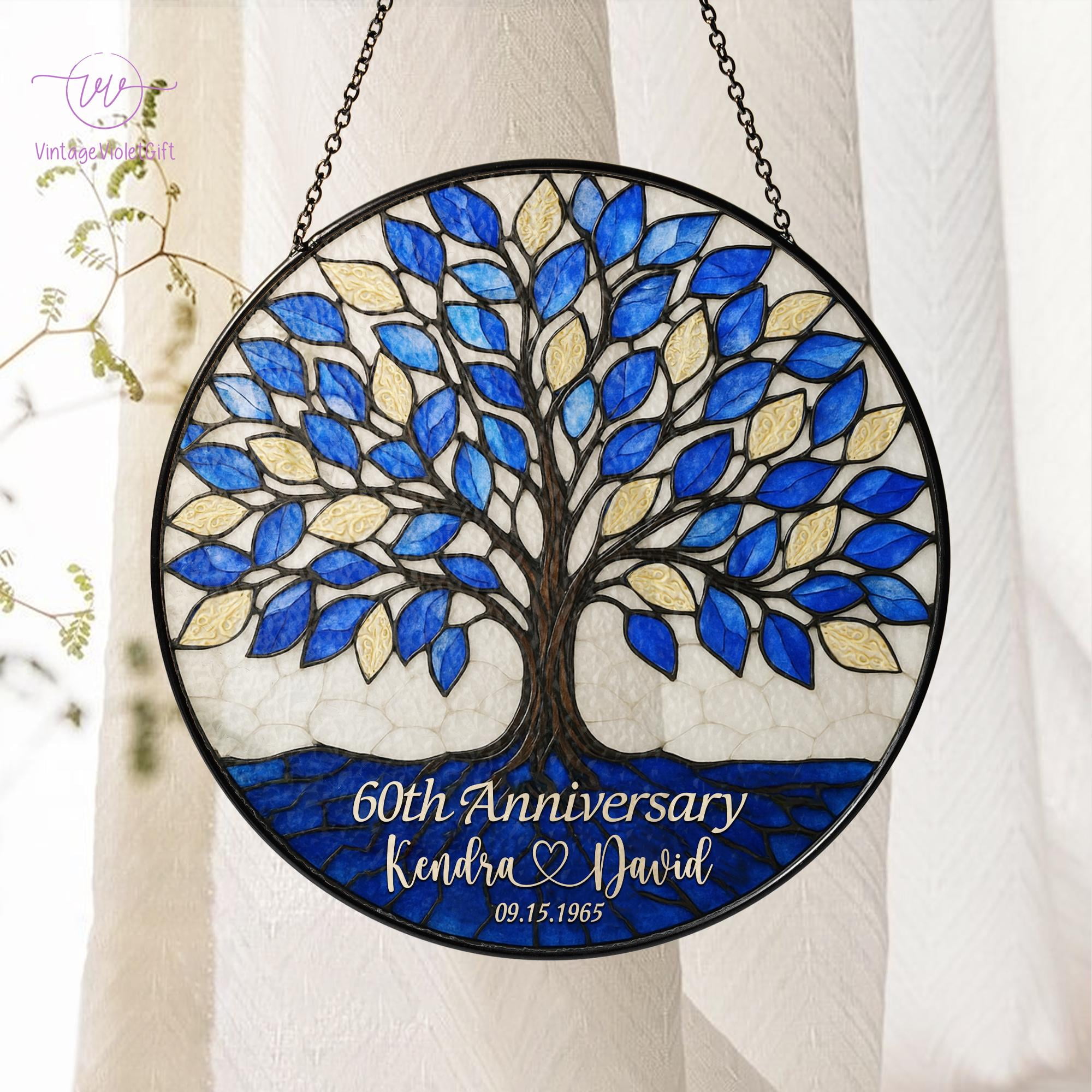 Personalized 60th Wedding Anniversary Stained Glass Suncatcher, Wedding ...