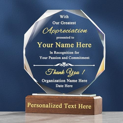 Personalized 7" Crystal Plaque with Solid Wood Base, Custom Crystal ...