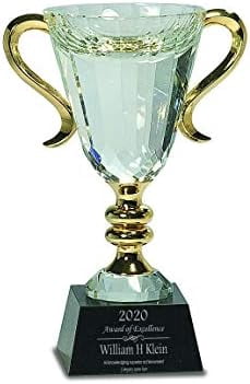 Personalized 8 1/2" Crystal Trophy with Gold Handles and Stem Award ...