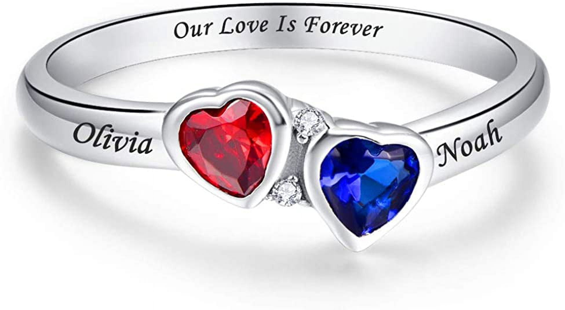 Personalized 925 Sterling Silver Mothers Rings with 2 Heart Cut ...