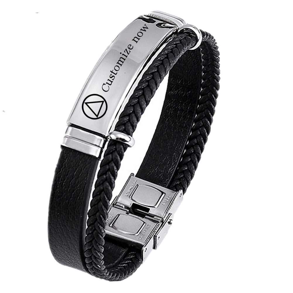 Personalized AA NA Sobriety Gifts for Women Men,Stainless Steel Leather ...