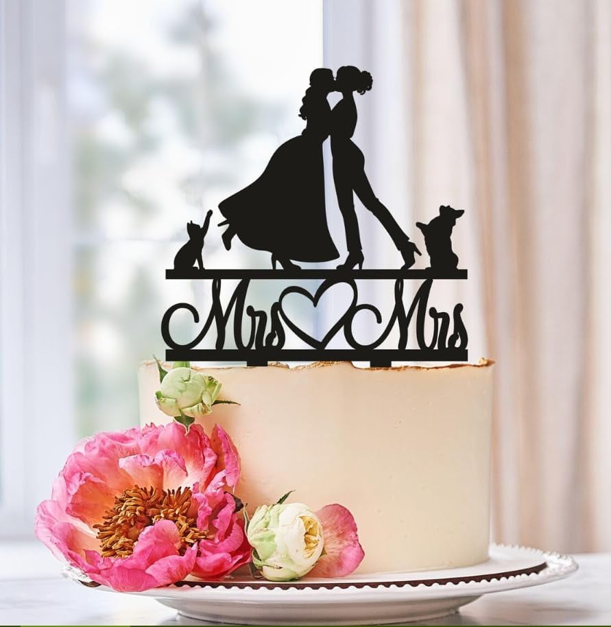 Personalized Acrylic Cake Topper, Lesbian wedding with cats cake topper, Lesbian with dogs cake ...