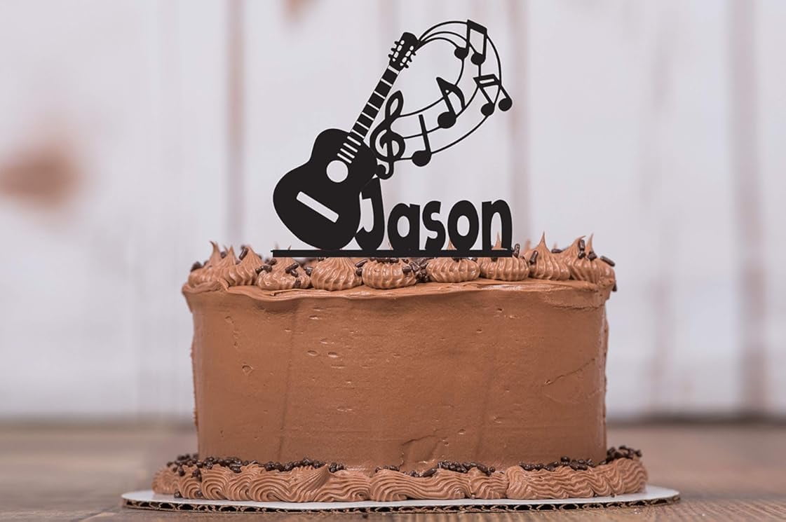 Personalized Acrylic Cake Toppers, Acoustic Guitar, Cake Topper, Music ...