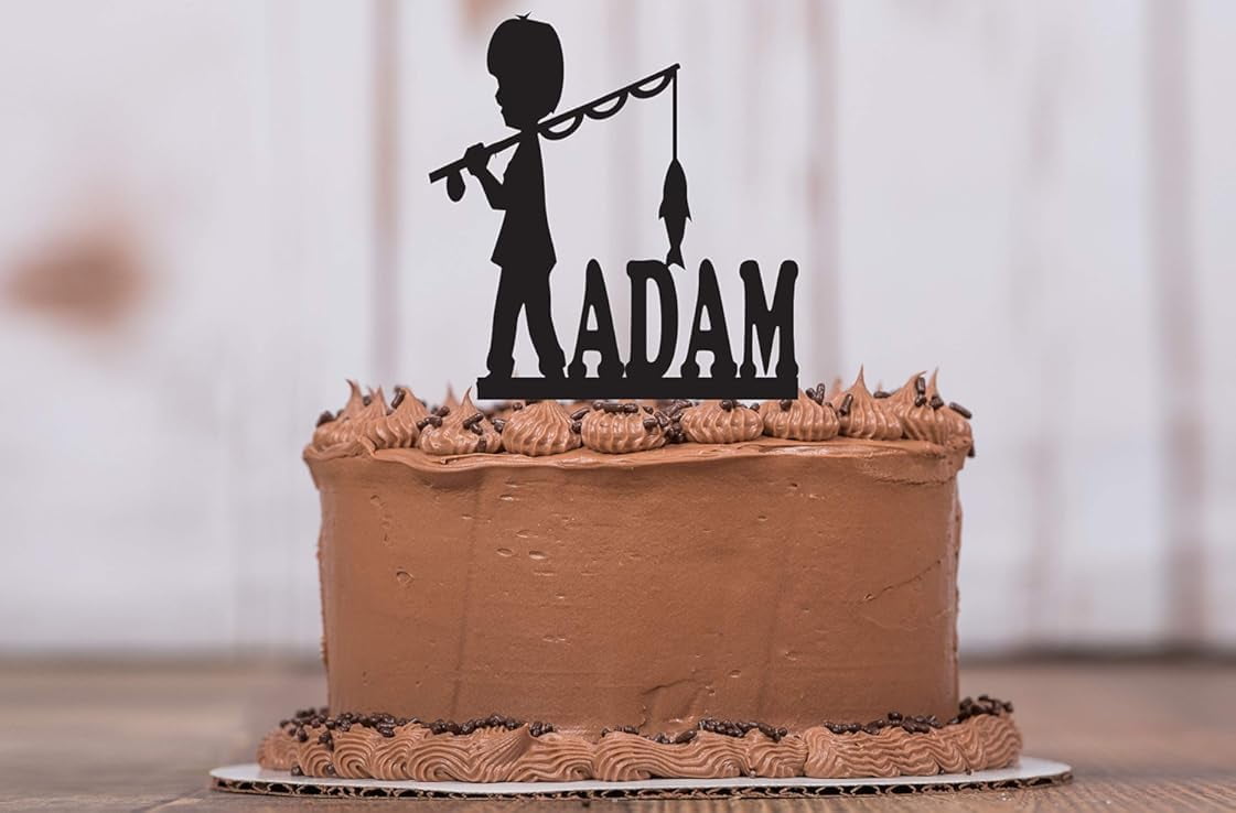 Personalized Acrylic Cake Toppers, Boy Fishing Birthday Cake Topper ...