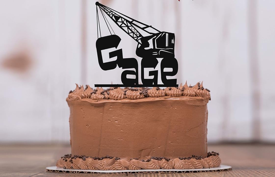 Personalized Acrylic Cake Toppers, Building Crane Birthday Cake Topper ...