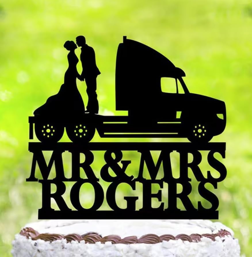 Personalized Acrylic Cake Toppers,Custom Mr&Mrs Last Name Wedding cake toppers,Trucker Wedding ...