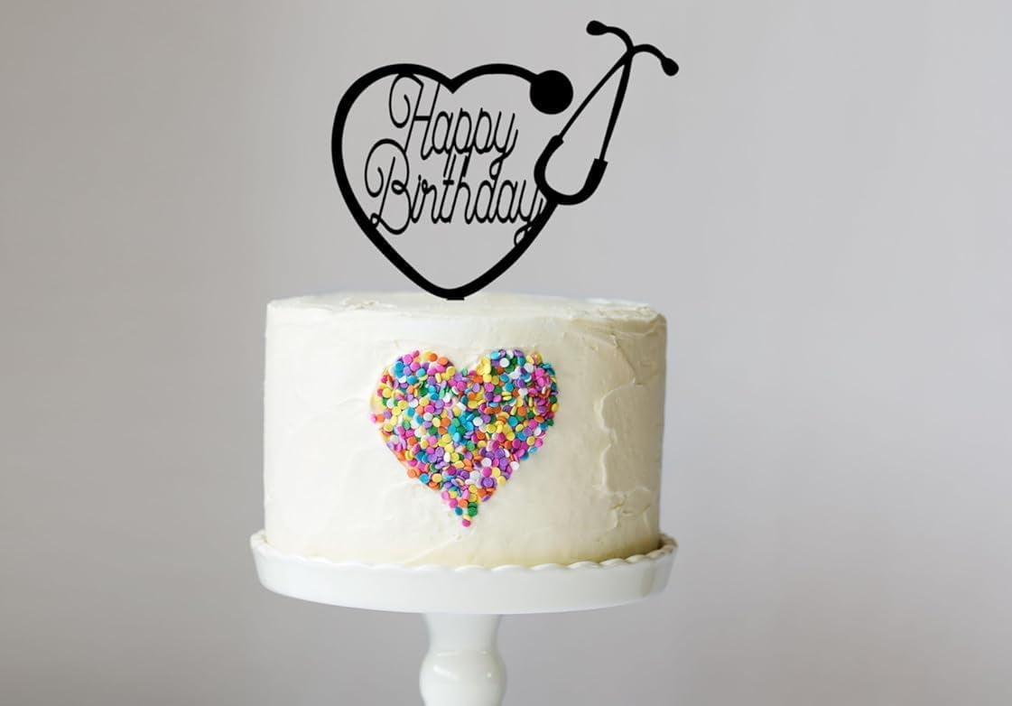 Personalized Acrylic Cake Toppers, Happy Birthday Stethoscope Heart ...