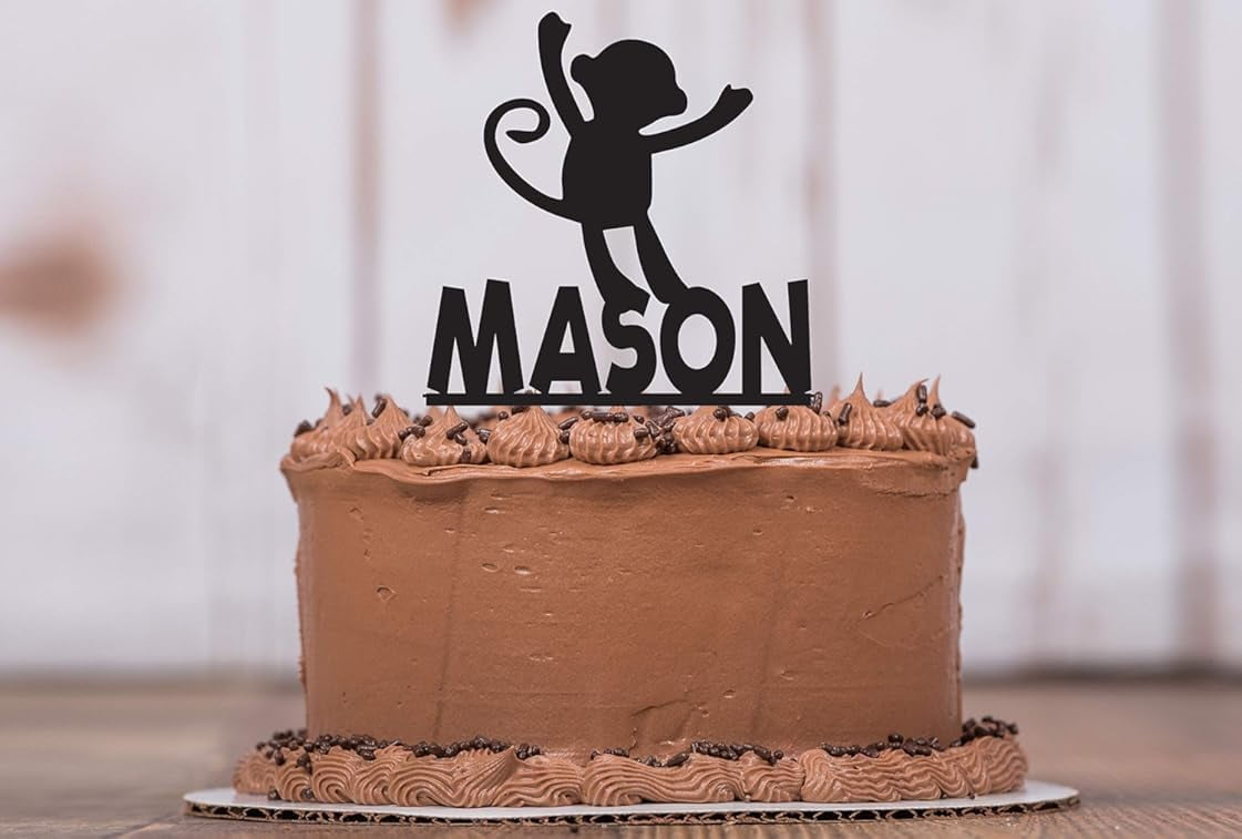 Personalized Acrylic Cake Toppers, Monkey Cake Topper with Keepsake Base, Personalize, Party ...