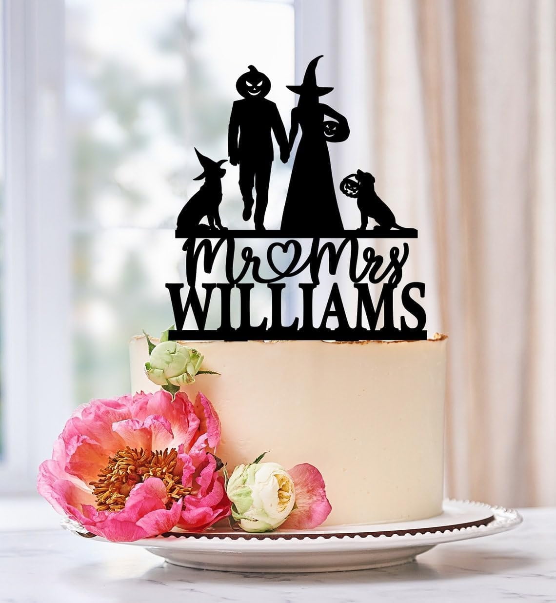 Personalized Acrylic Cake Toppers，Pumpkin Wedding Cake Topper with dog ...