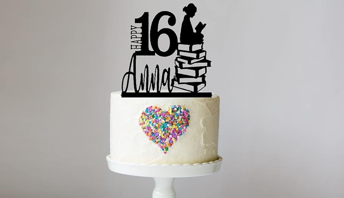 Personalized Acrylic Cake Toppers, Sweet 16, Reading Cake Topper, Book ...