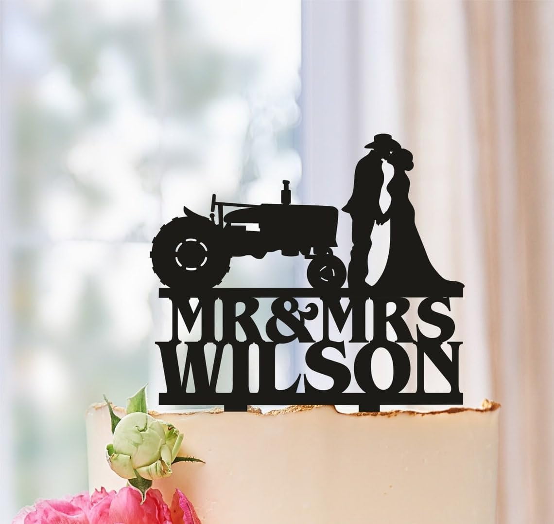 Personalized Acrylic Cake Toppers，Tractor Wedding Cake Topper,Rustic ...