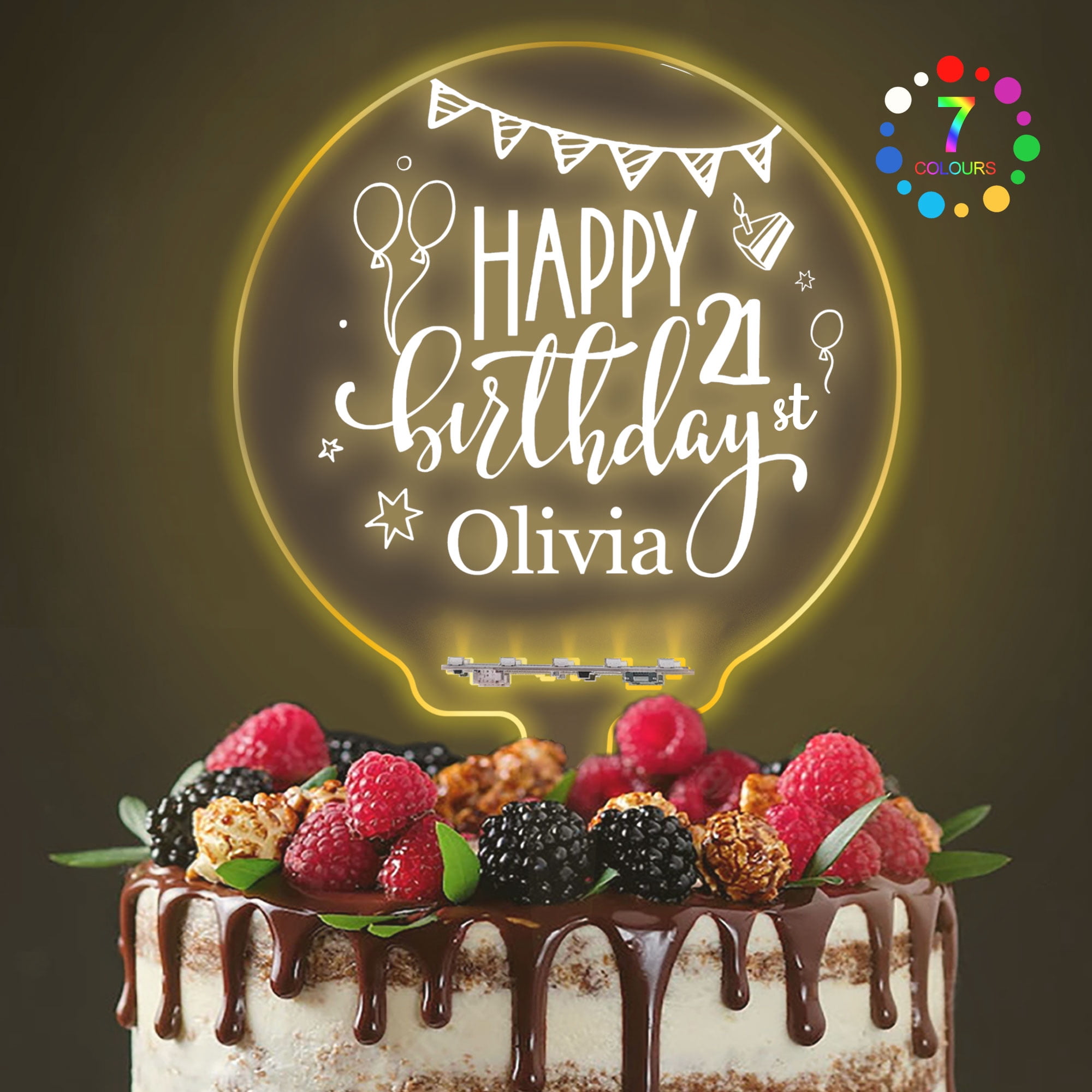Personalized Acrylic Happy Birthday Cake Toppers, 7 Color Changes Light ...