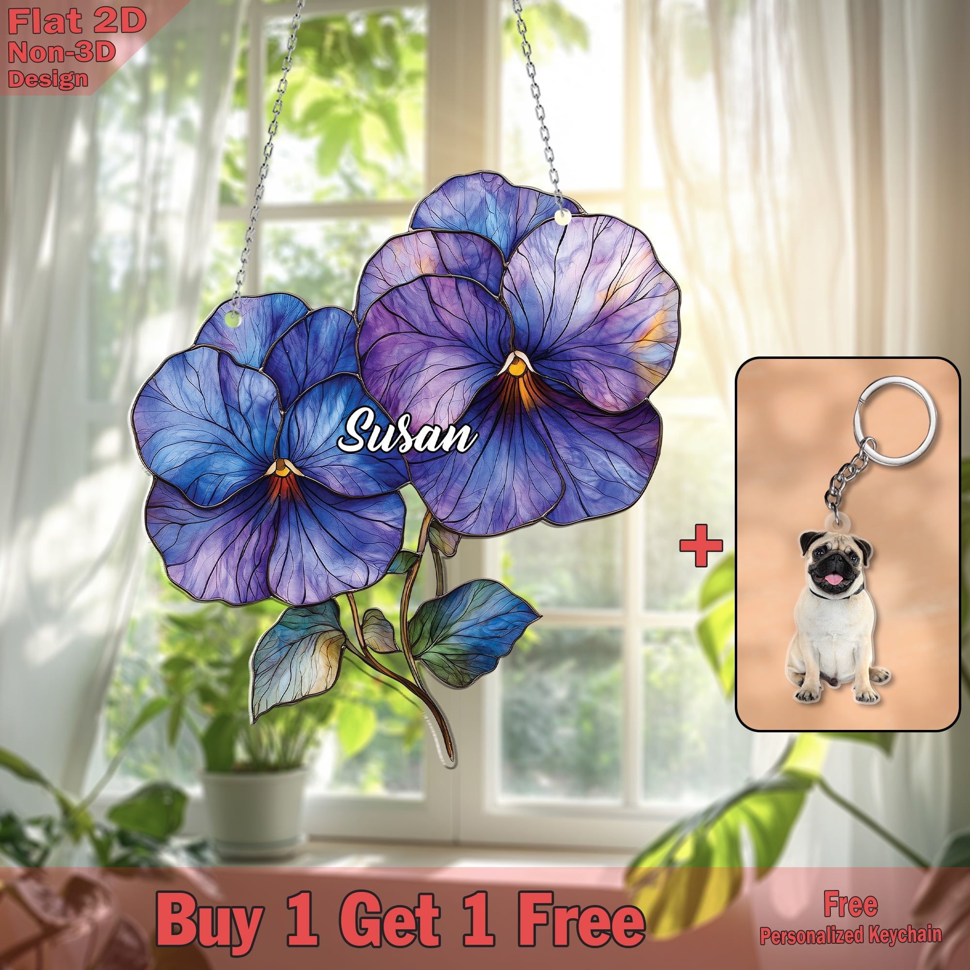 Personalized Acrylic Pansy Flower Window Hanging – Custom Name Sun ...