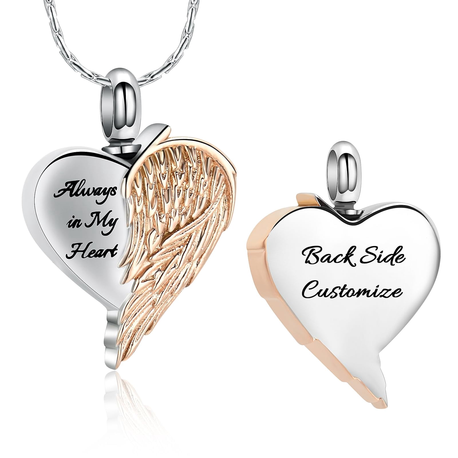 Personalized Always in My Heart - Angel Wing Heart Cremation Jewelry ...