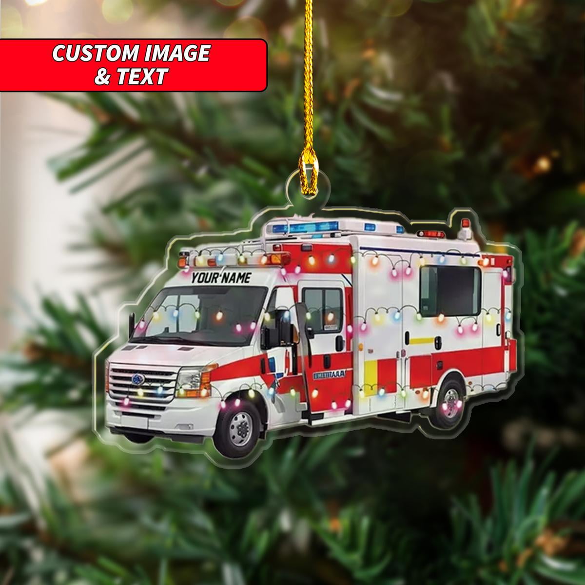 Personalized Ambulance Lights 2D Flat Ornament 2025 + Emergency Vehicle ...
