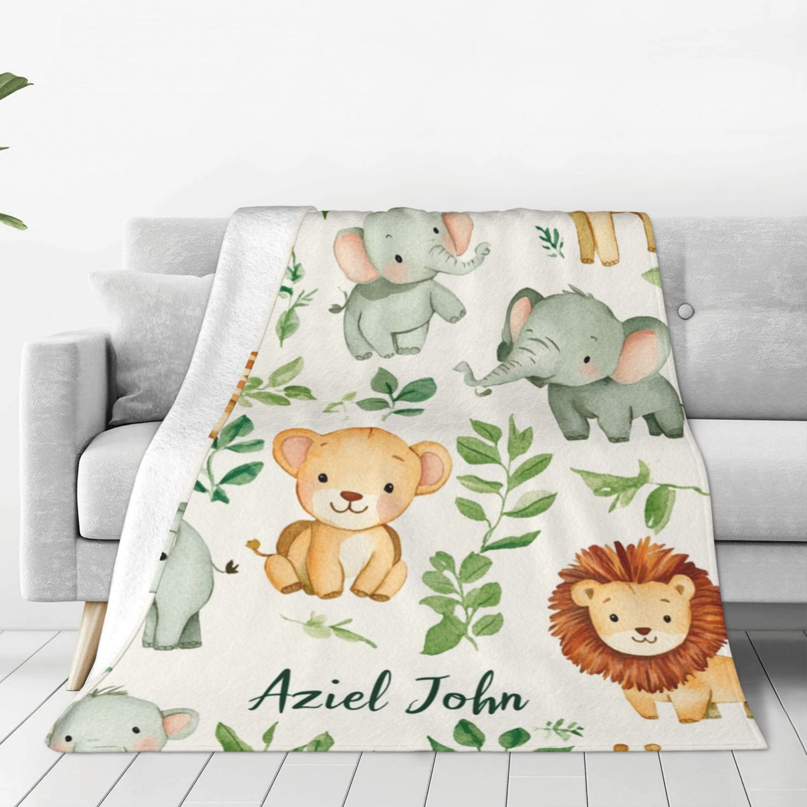 Personalized Animals Custom Flannel Gift Blanket with Name Lightweight ...