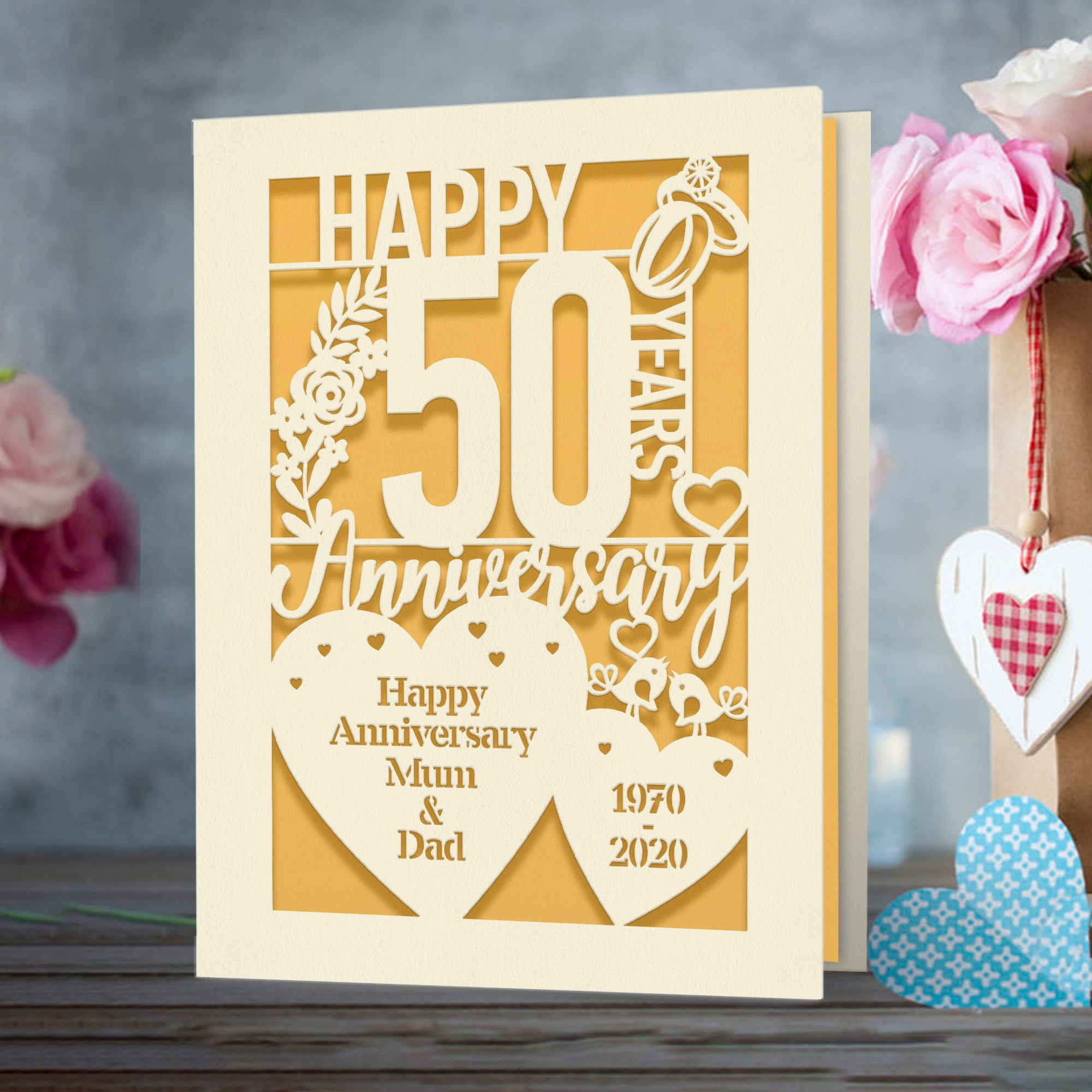 Personalized Anniversary Card, Papercut Love Hearts & Text, Happy ...