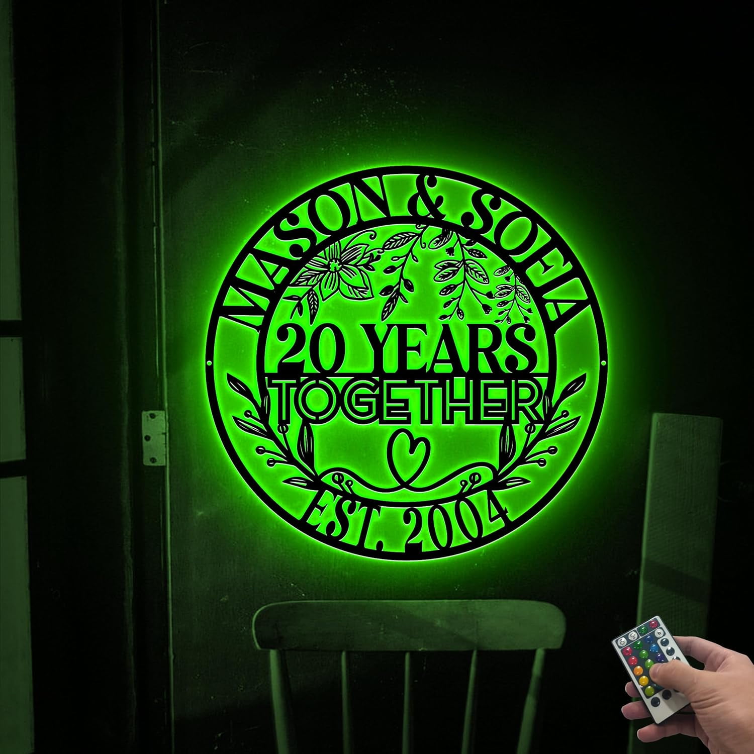 Personalized Anniversary Metal Sign With LED Light– Custom Name Wall ...