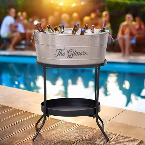 Personalized Aspen Hammered Stainless-Steel Beverage Tub, Leak & Rust ...