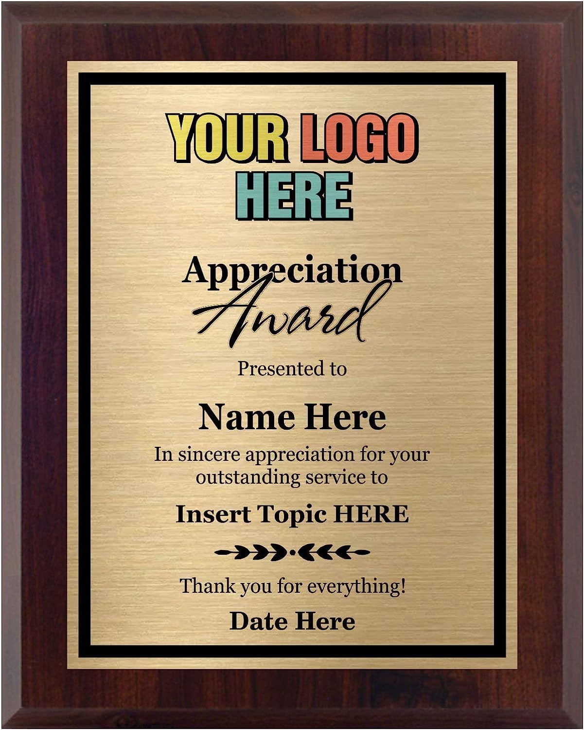 Personalized Award Plaque 8x10 - Add a Customizable Logo for Your ...