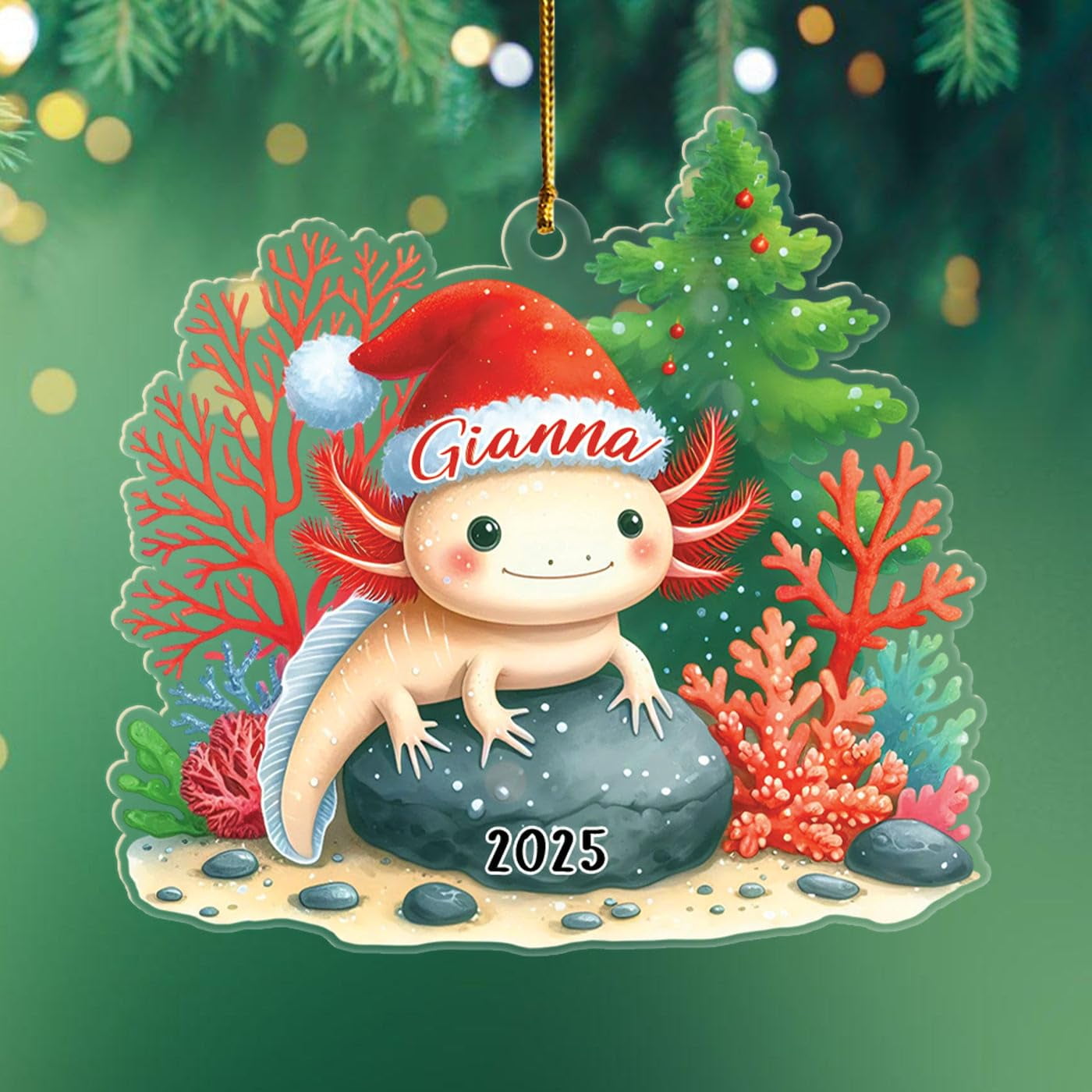 Personalized Axolotl Animal Sea Shaped Xmas Ornament with Name & Year ...